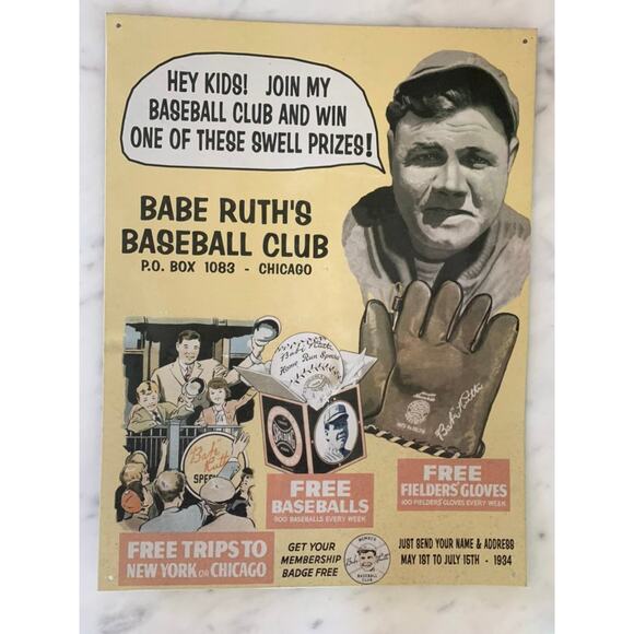 Nobrand | Accessories | Vintage Babe Ruth Tin Poster | Poshmark